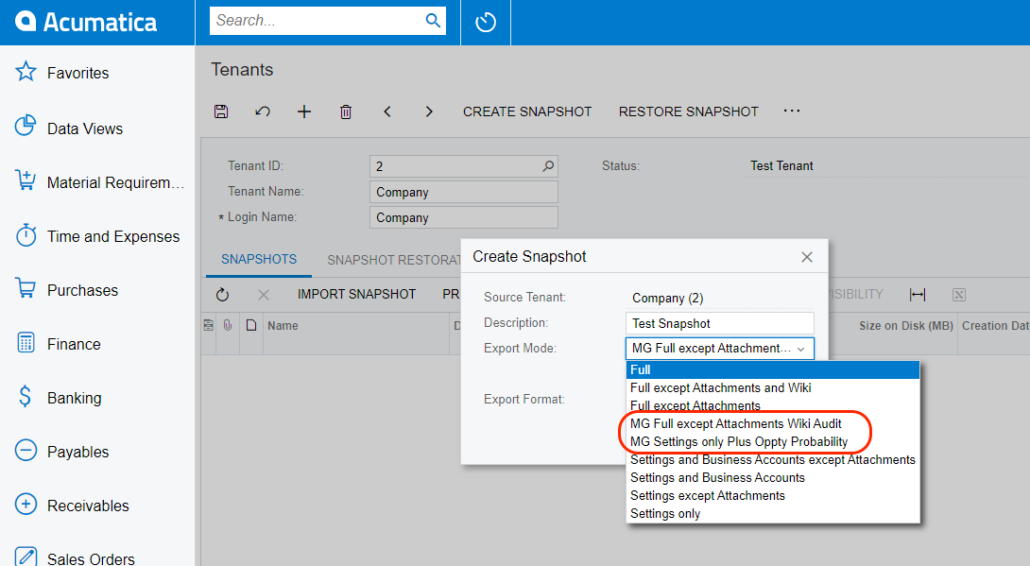 Snapshot Configurations | Mayer Group - Acumatica Partner